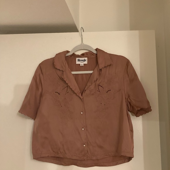 Rouje | Tops | Rouje Cropped Rose Goldpink Blouse With Collar And ...